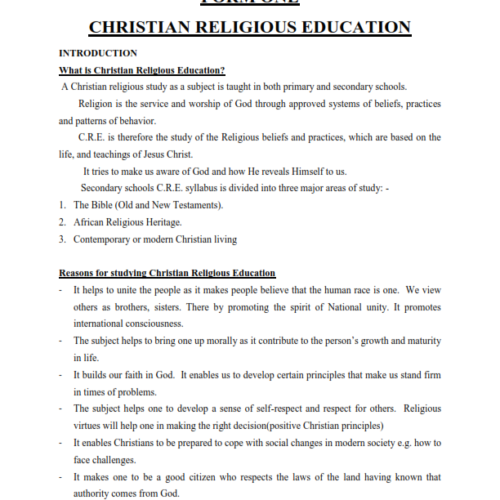 Form 2 Comprehensive Christian Religious Education (CRE) Notes - Elimucloud