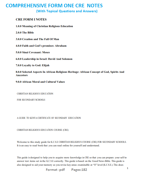 Christian Religious Education Revision Notes Form 1 2021 – Elimu Cloud ...