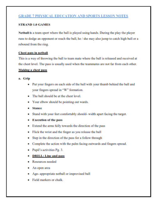GRADE 7 PHYSICAL EDUCATION AND SPORTS LESSON NOTES - TERM 1 - Elimu ...