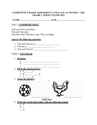 2023 Grade 1 End of Term 2 Examination With Marking Schemes -Set 2 ...