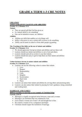 GRADE 6 CRE COMPLETE NOTES TERM 1-3 - Elimu Cloud | Notes, Exams ...