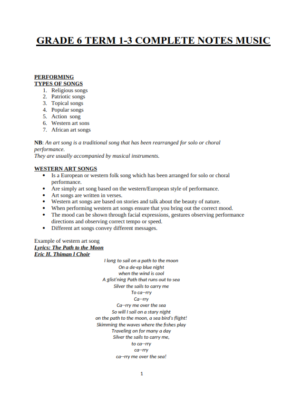 Grade 6 Music Lesson Notes Term 1-3 - Elimu Cloud | Notes, Exams ...