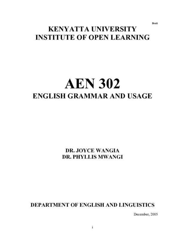 AEN 302 English Grammar & Usage Notes- Kenyatta Unievrsity - Elimu ...