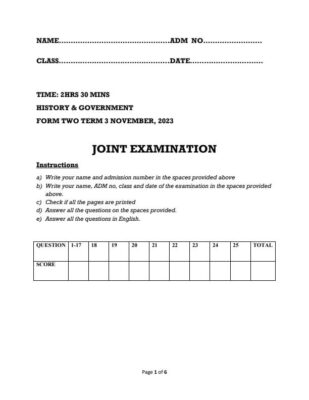 2023 Form 2 History and Government End of Term 3 Examination With ...