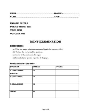 2023 Form 3 English Paper 1 End of Term 3 Examination With Marking ...
