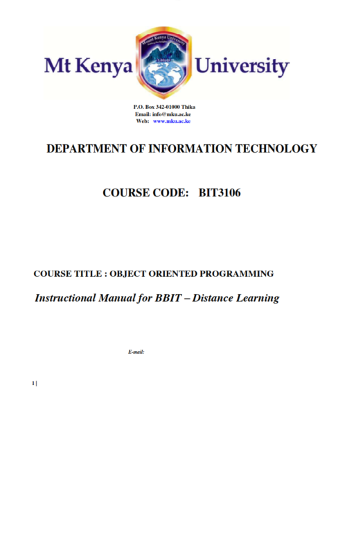 BIT3106 : OBJECT ORIENTED PROGRAMMING NOTES - MKU - Elimu Cloud | Notes ...
