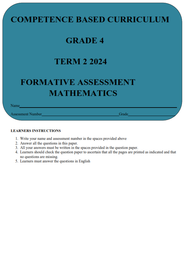2024 Grade 4 Term 2 Opener Examinations With Marking Schemes – Set 1 ...