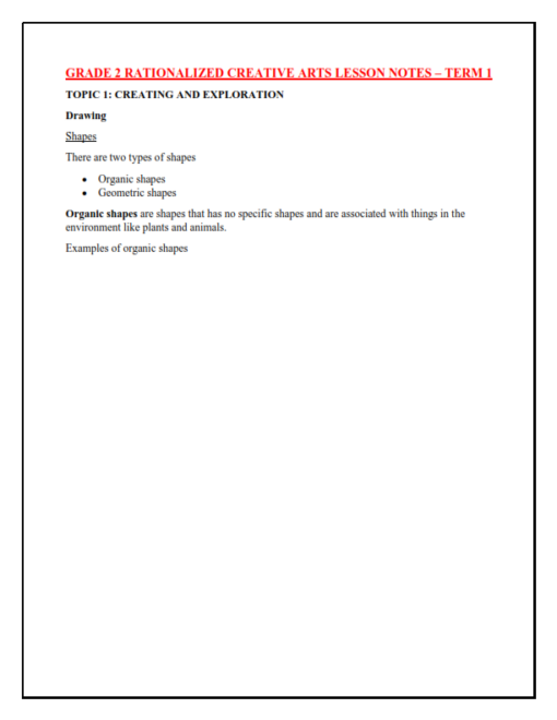 GRADE 2 RATIONALIZED CREATIVE ARTS LESSON NOTES - TERM 1 - Elimu Cloud ...