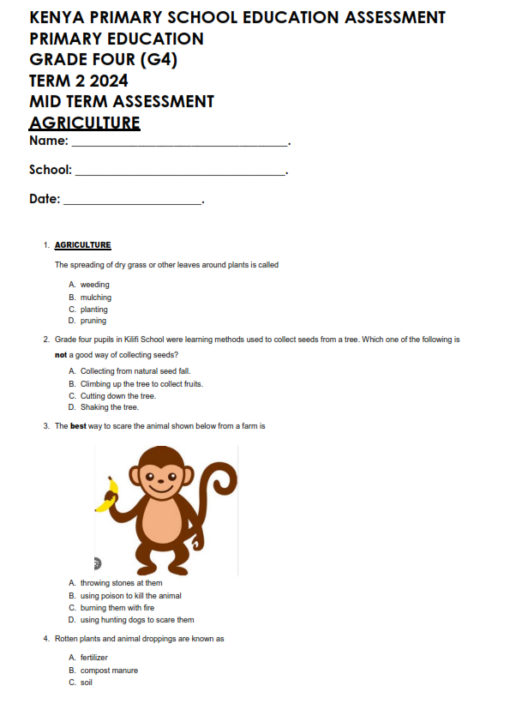 2024 Grade 4 Mid Term 2 Exams 2024 - Set - Elimu Cloud | Notes, Exams ...