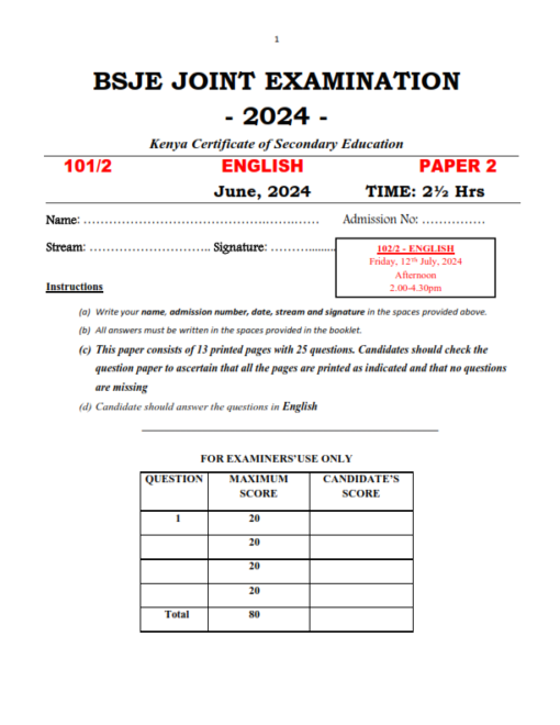 2024 BSJE JOINT EXAMINATION MOCK JULY WITH MARKING SCHEMES - Elimu ...