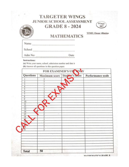 2024 GRADE 8 TARGETER WINGS 007 EXAMS WITH MARKING SCHEMES - Elimu ...