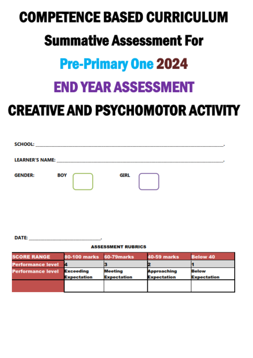 2024 Pre-Primary 1 End Term 3 Examinations with Marking Schemes - Elimu ...
