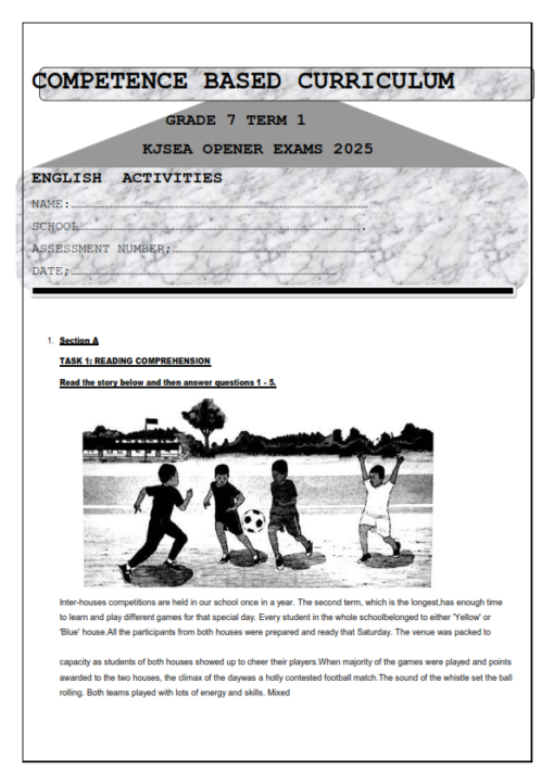 2025 Grade 7 All Subjects Term 1 Opener Exam With Marking Scheme- Set 1 ...