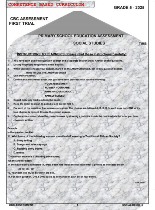 2025 GRADE 5 ALL SUBJECTS TERM 1 OPENER EXAMS – SET 1 - Elimu Cloud ...