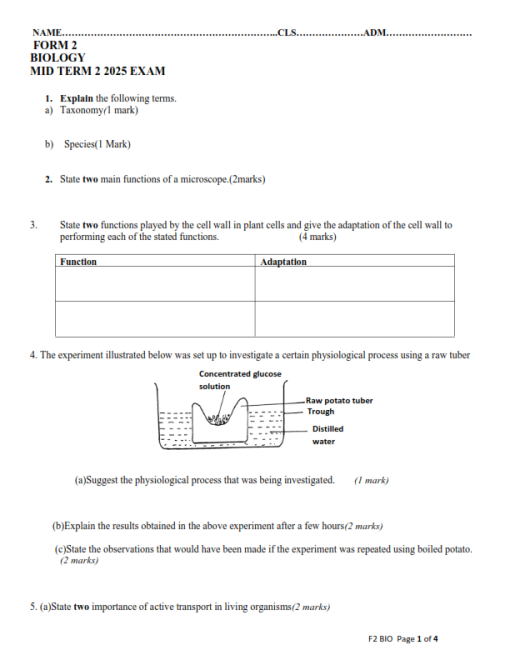 2025 Form 2 Mid Term 2 Exams with Marking Schemes - Elimu Cloud | Notes ...