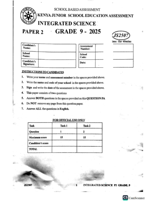 2025 GRADE 9 COMPASS 007 EXAMINATION WITH ANSWERS - Elimu Cloud | Notes ...