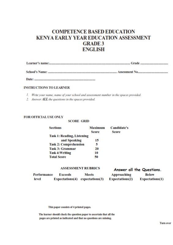 2025 Grade 3 Mid Term 3 - Set 1 - Elimu Cloud | Notes, Exams, Schemes ...