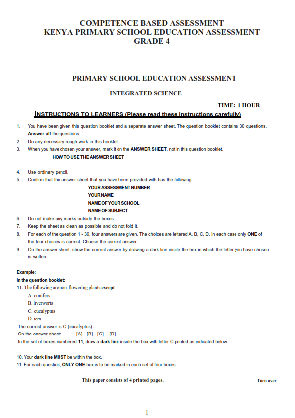 2025 Grade 4 Integrated Science (Science and Technology & Agriculture and Nutrition) Mid Term 3 ...