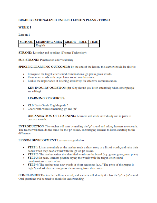 2025 GRADE 3 RATIONALIZED KLB EARLY ENGLISH LESSON PLANS – TERM 3 ...