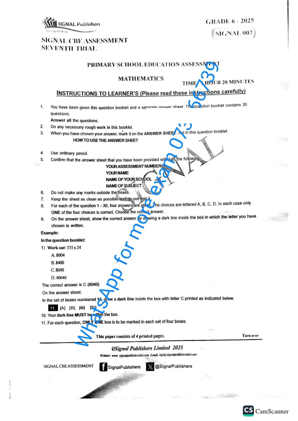 2025 GRADE 6 KPSEA SIGNAL 007 EXAM PAPERS WITH ANSWERS - Elimu Cloud ...