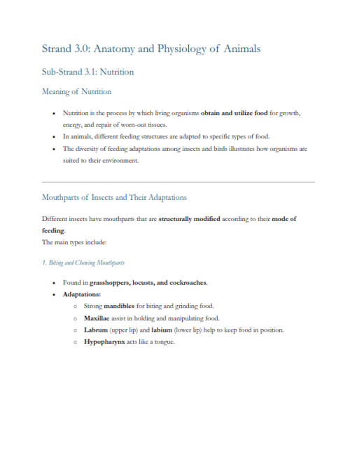 Grade 10 Biology Anatomy and Physiology of Animals (Strand 3) Notes ...